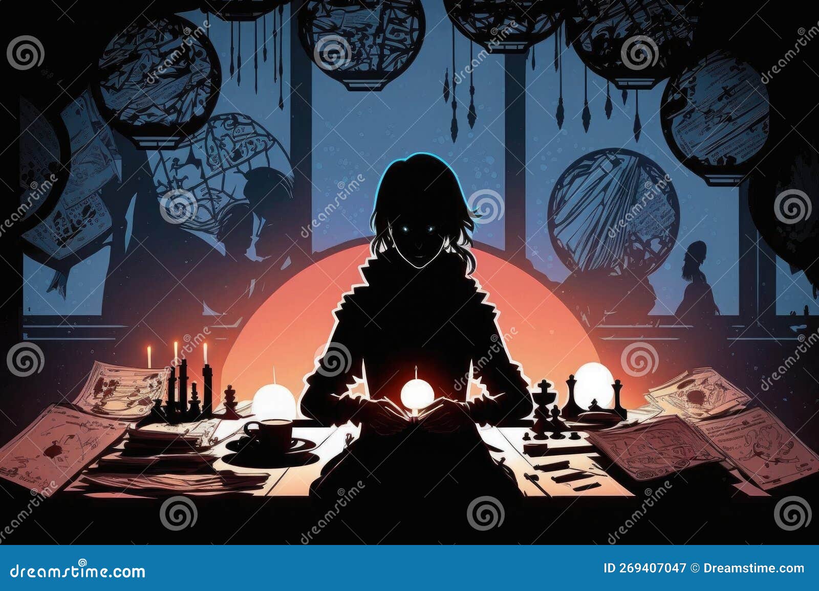 Predicting the Future, Anime Illustration. Generative AI Stock ...