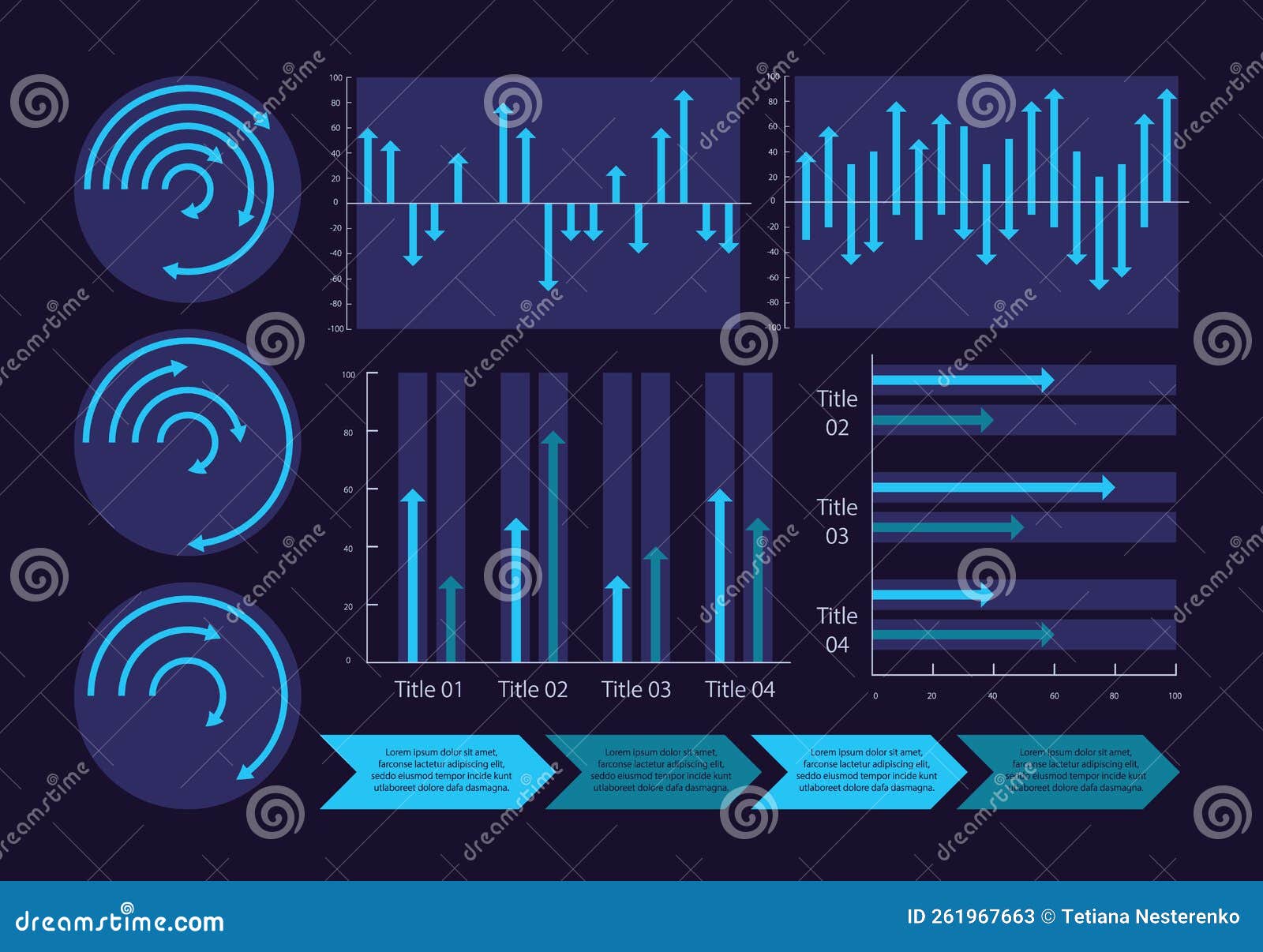 Prediction of Business Growth Infographic Template Set for Dark Theme ...