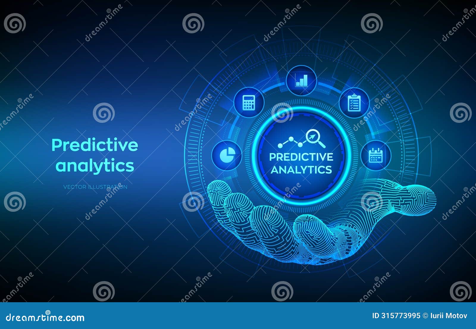 Predictive Analytics Icon In Wireframe Hand. Big Data Analysis. Business Intelligence Technology ...