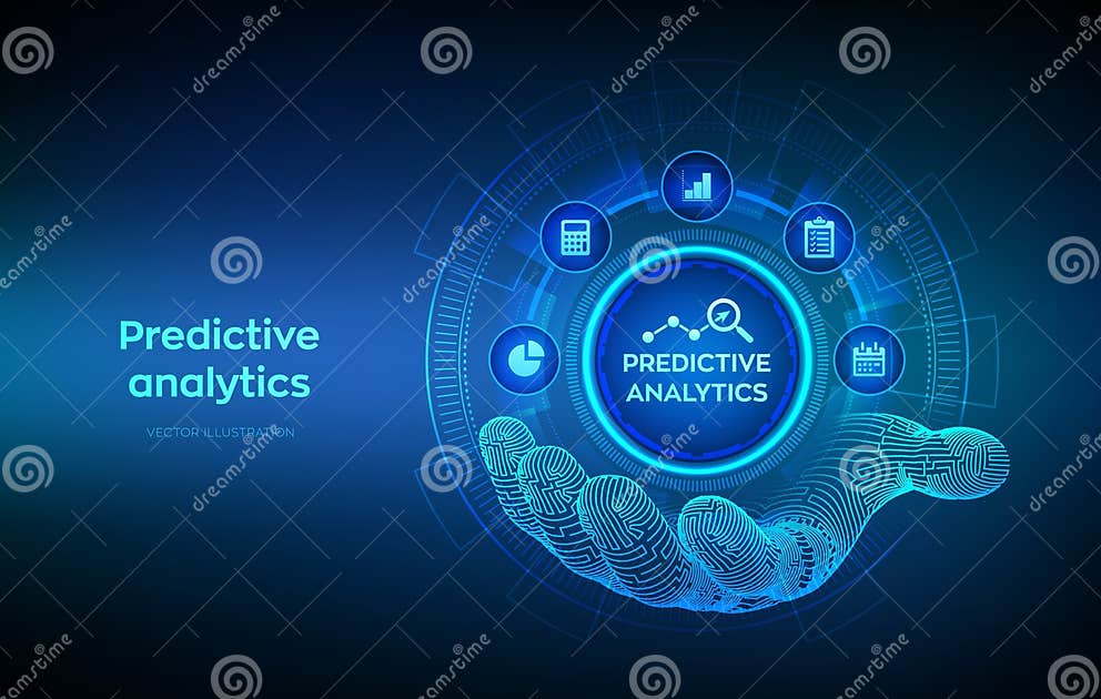 Predictive Analytics Icon in Wireframe Hand. Big Data Analysis ...