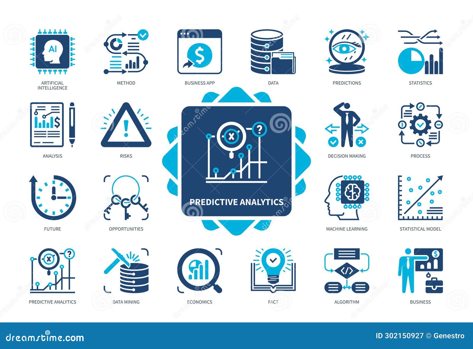 Predictive Analytics Solid Icon Set Stock Illustration - Illustration ...