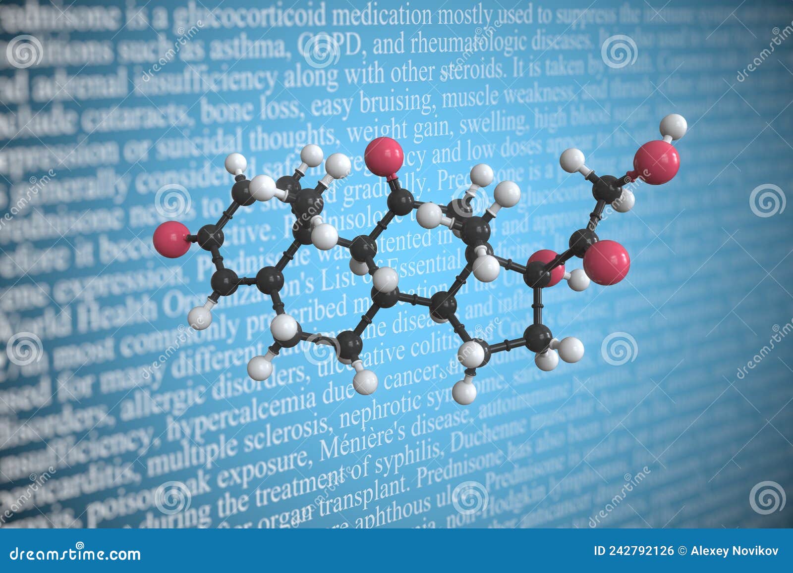 Prednisone Scientific Molecular Model, 3D Rendering Stock Illustration ...