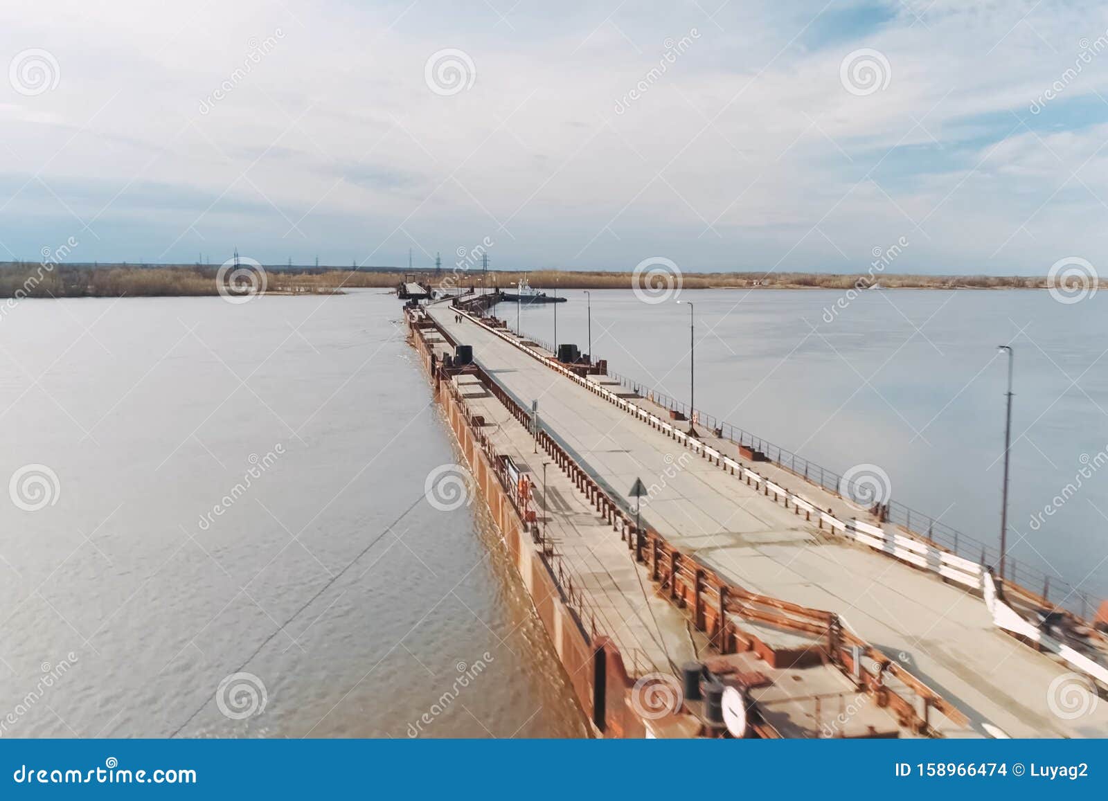 Prefabricated Pontoon Across the River. Temporary Crossing Stock Photo ...