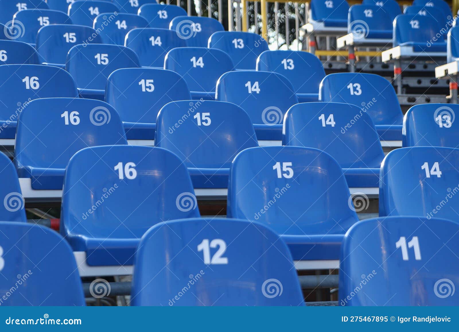 Prefabricated Stand with Blue Plastic Chairs Stock Image - Image of ...