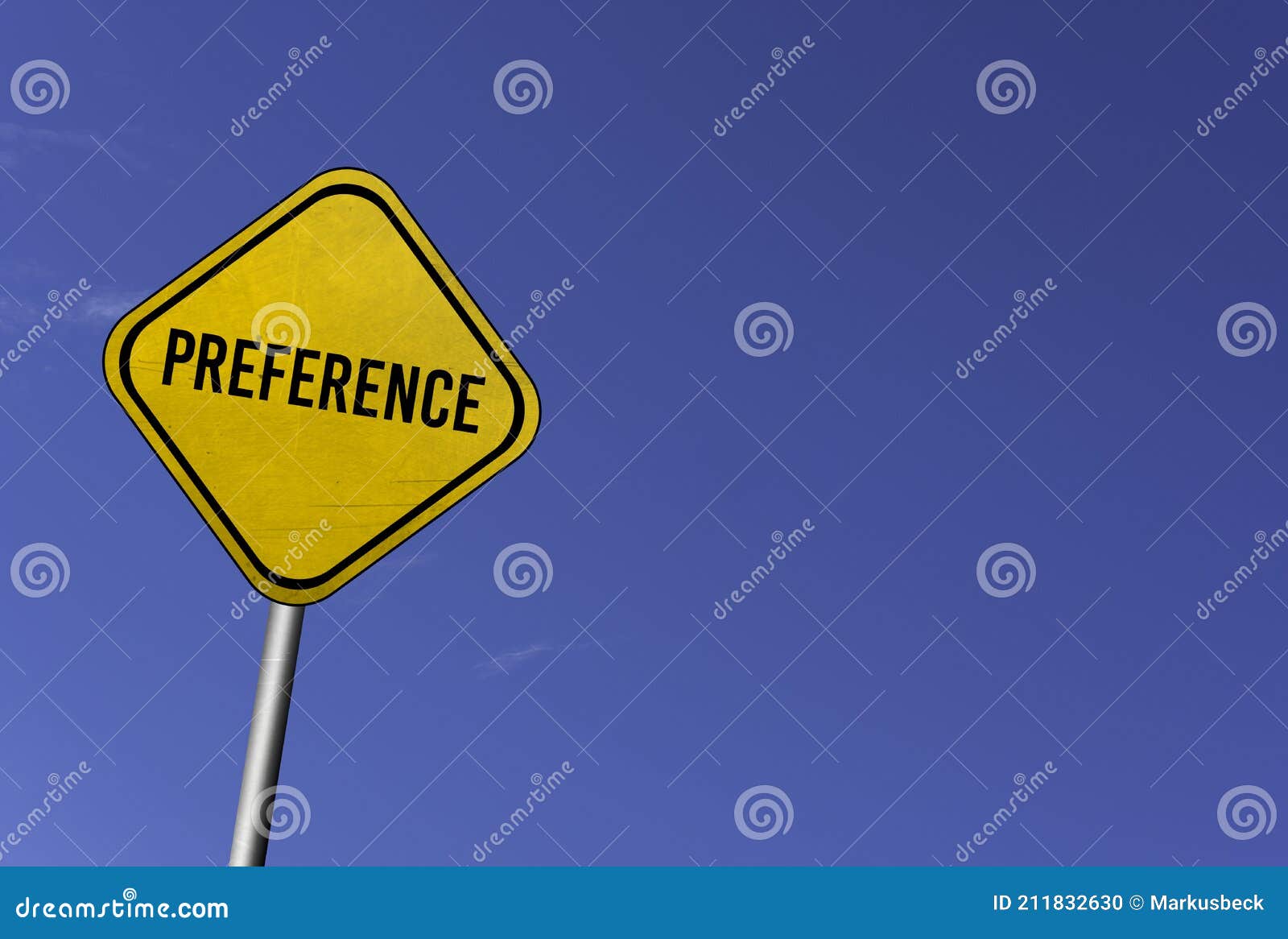 Preference - Yellow Sign with Blue Sky Background Stock Photo - Image ...