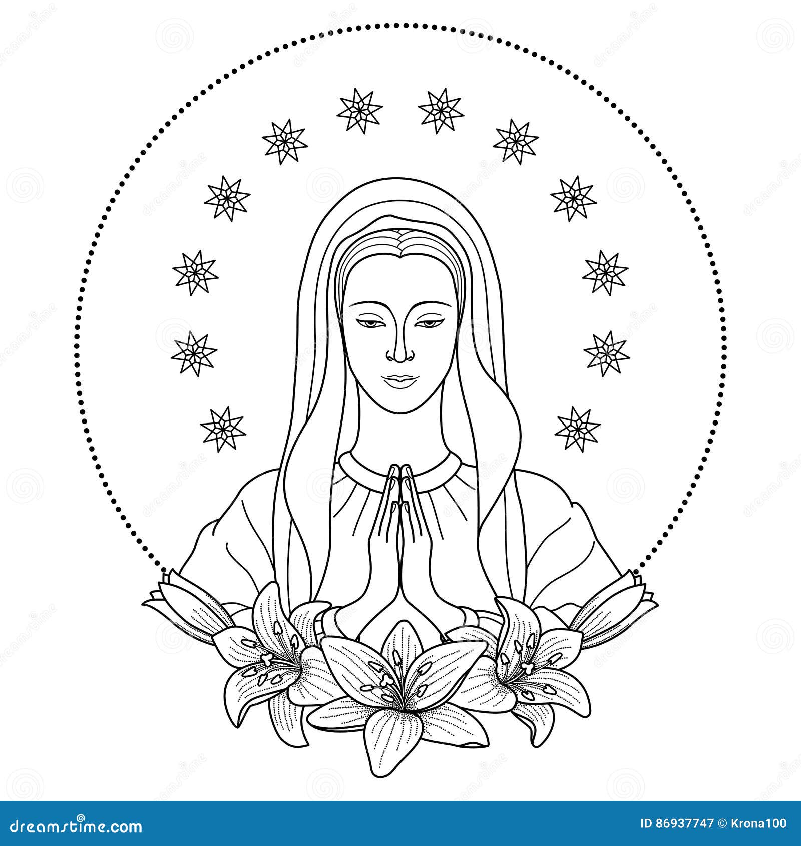 Pregare vergine Maria illustrazione vettoriale. Illustrazione di giglio ...