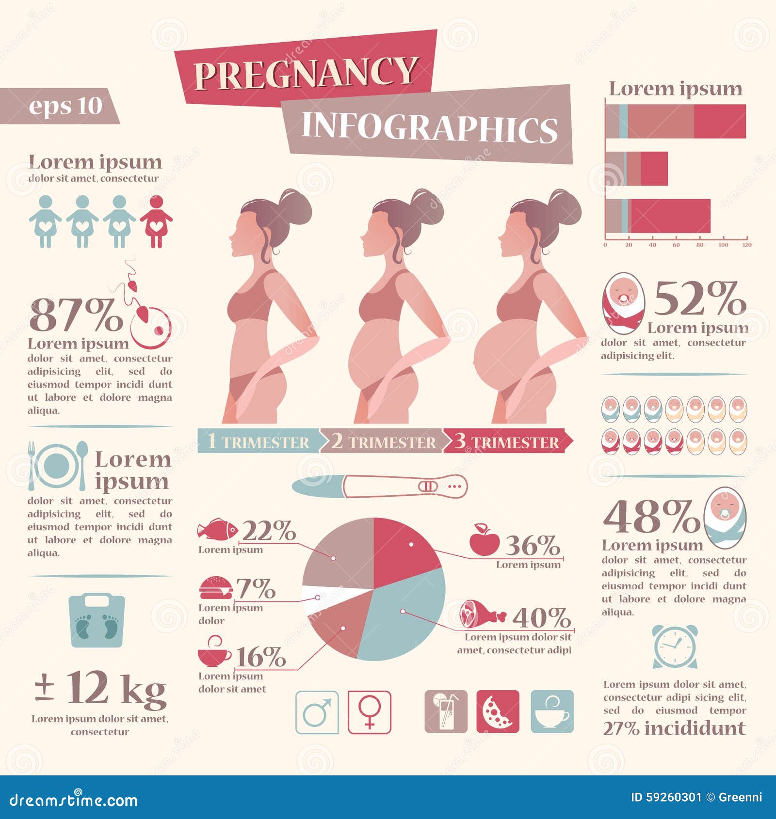 Pregnancy And Birth Infographics With Flat Icon Set Stock Vector