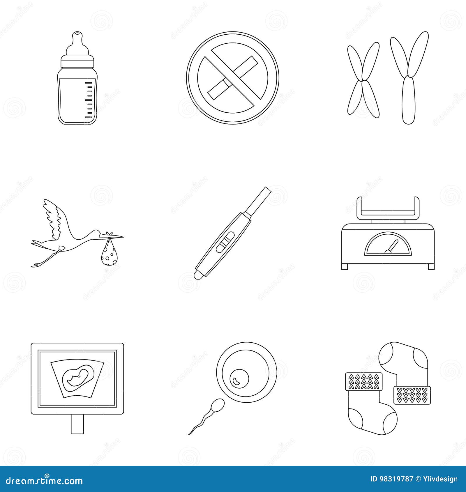 Big Pregnancy Icons Set. Hand-drawn Cartoon Baby Birth Elements - Baby ...