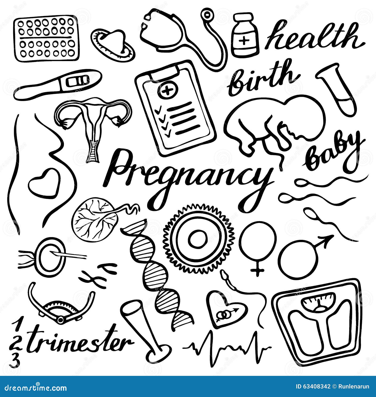 Pregnancy Set. Hand-drawn Cartoon Collection Stock Vector ...