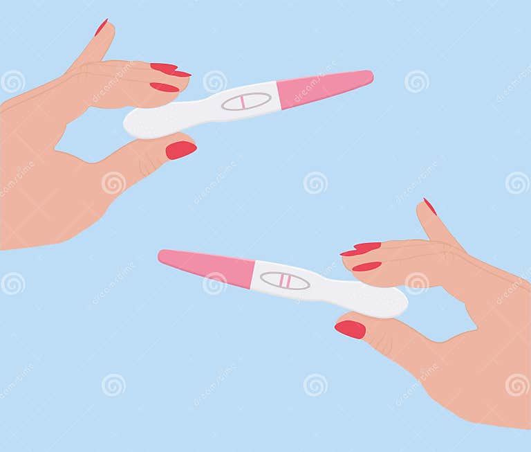 Pregnancy Test In Hand Positive And Negative Vector Illustration Stock