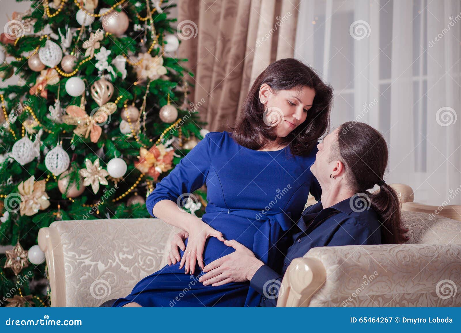 Pregnancy Young Couple on Sofa Stock Image - Image of maternity ...