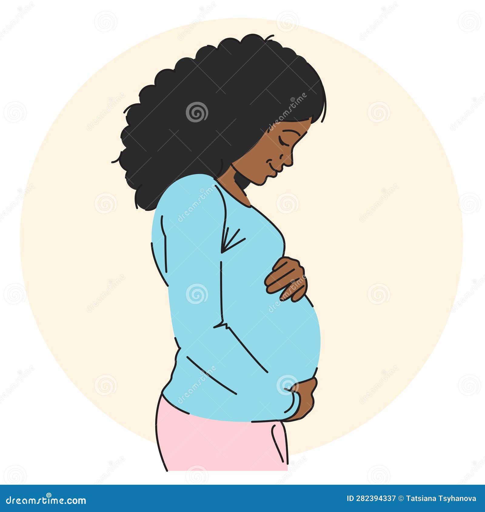 Pregnant African American Woman Holding Her Belly Vector Illustration