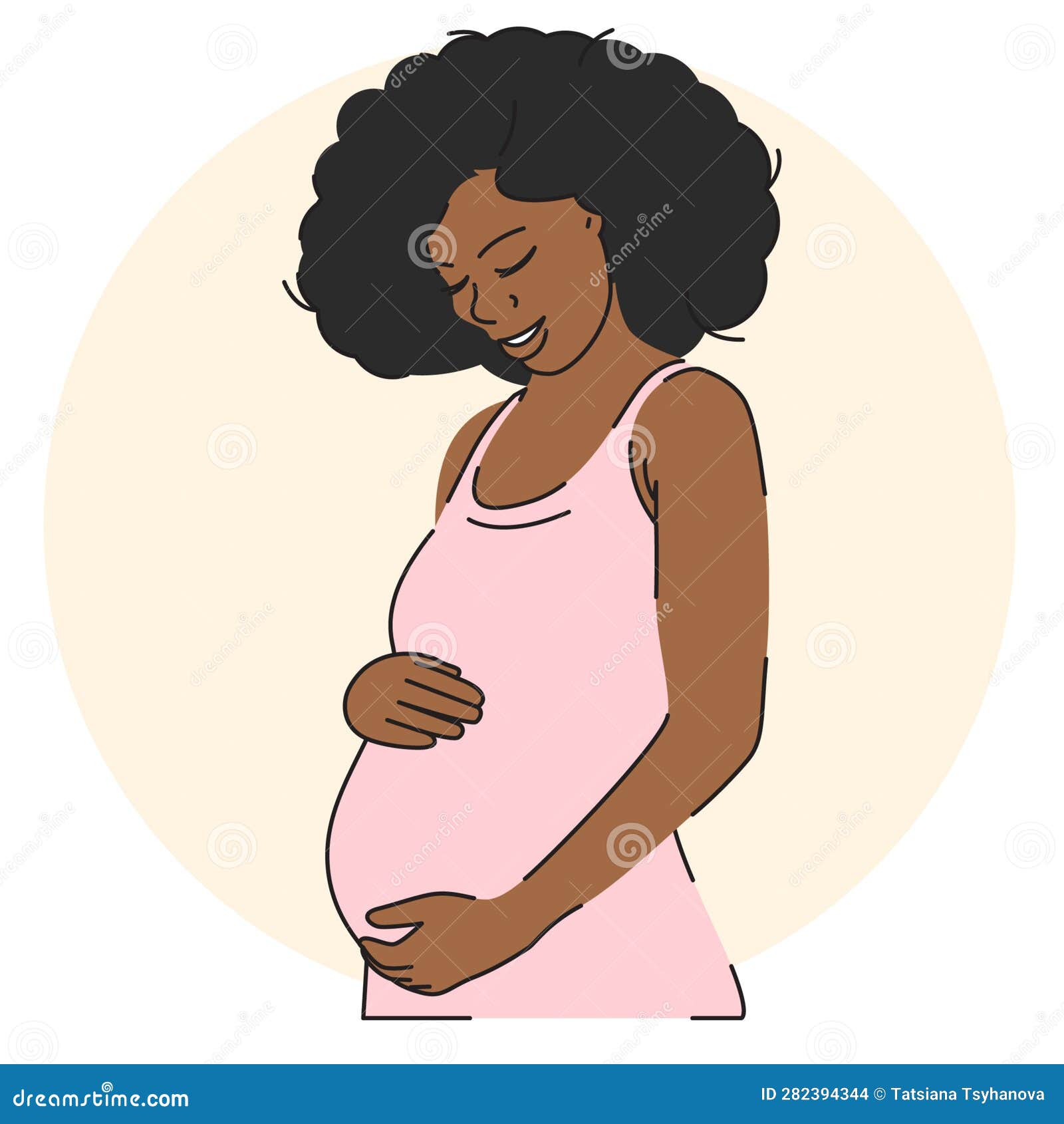 Pregnant African American Woman Touching Her Belly Vector Illustration