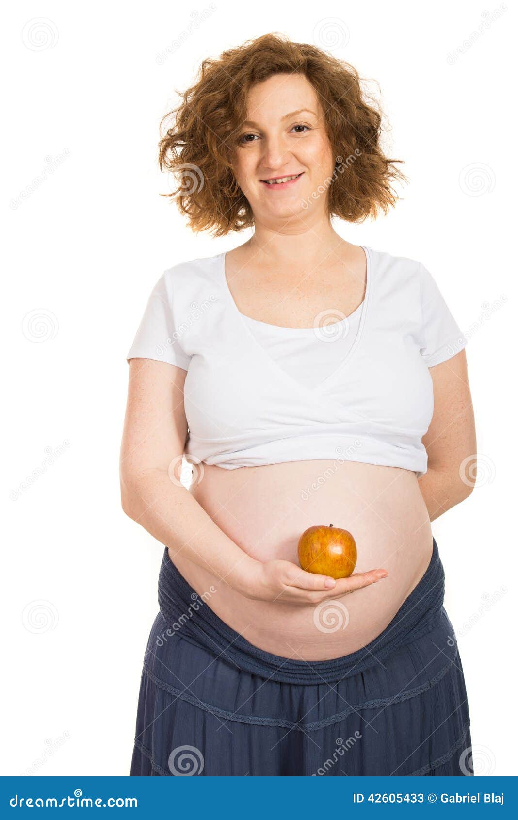 Pregnant Holding Apple in Front of Belly Stock Image - Image of ...