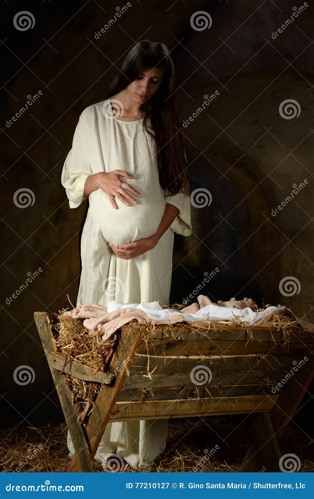 Pregnant Mary in Front of Manger Stock Image - Image of birth, mary ...