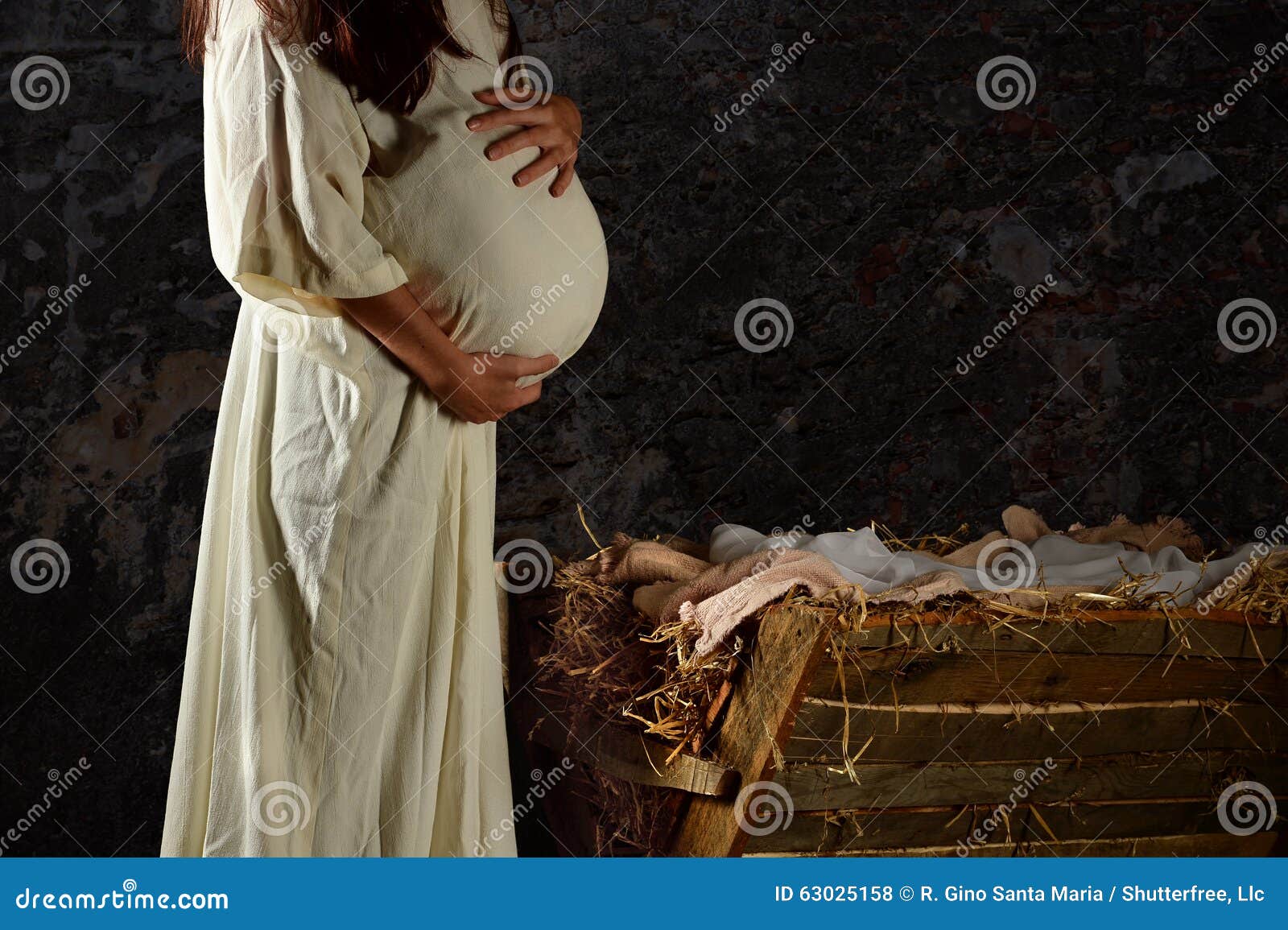 Pregnant Mary in Front of Manger Stock Photo - Image of stable, jesus ...