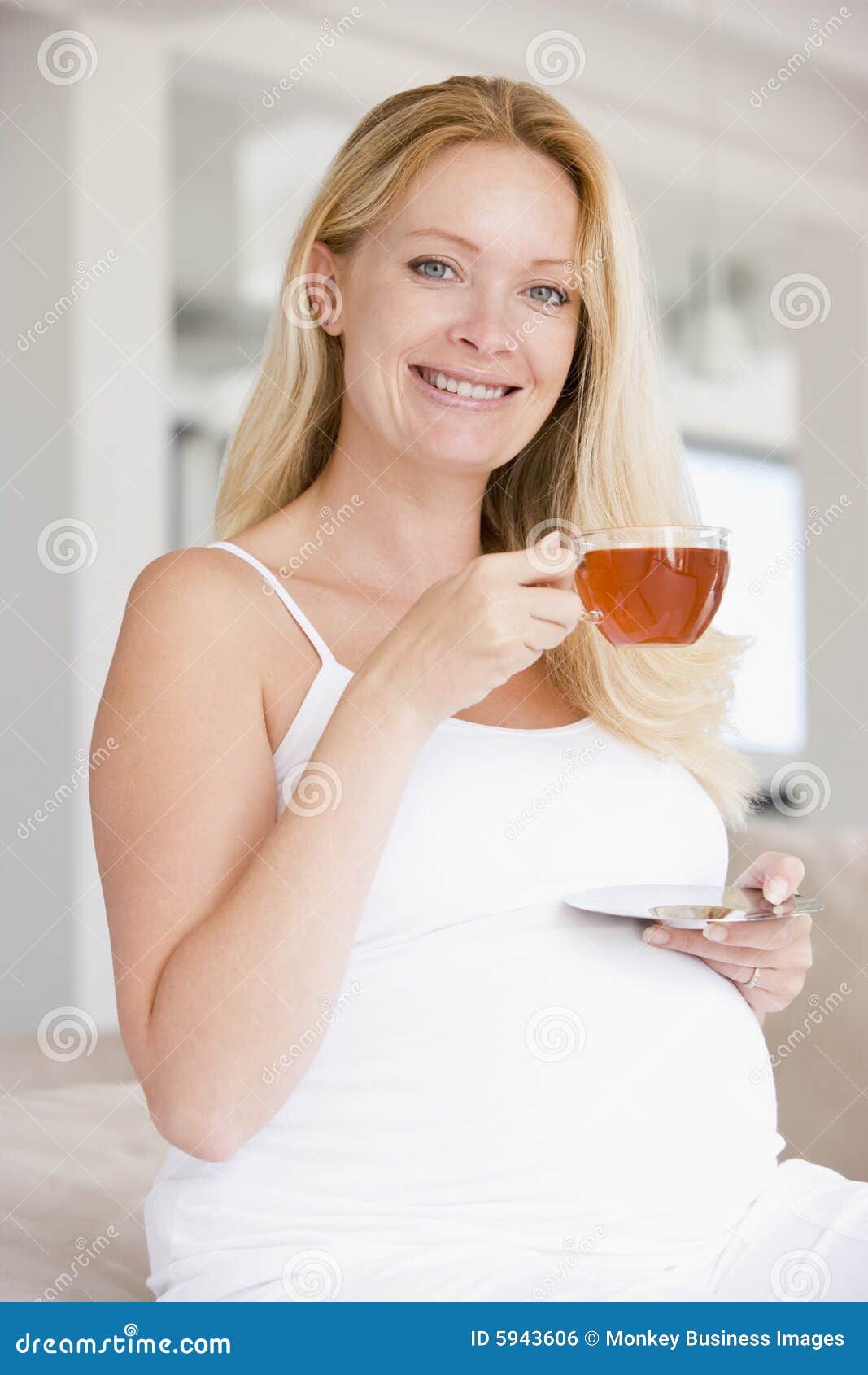 Pregnant Woman with Cup of Tea Smiling Stock Photo - Image of drink ...