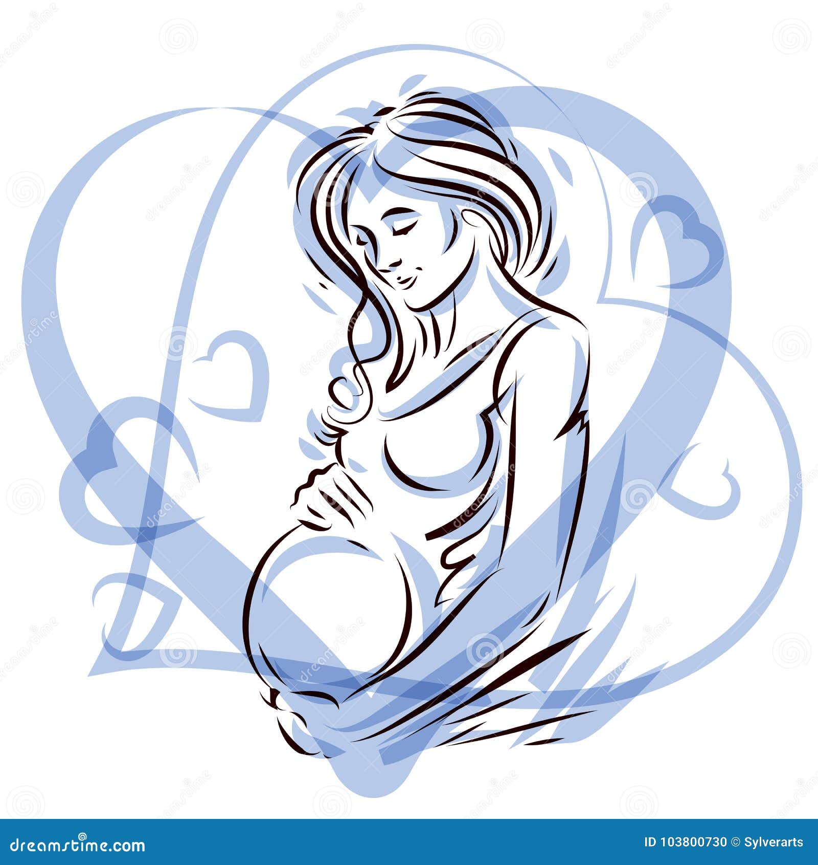 Pregnant Woman Elegant Body Silhouette Placed In Decorative Hear Stock