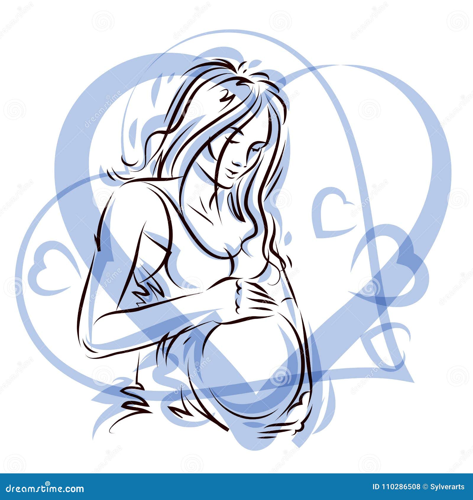 Pregnant Woman Elegant Body Silhouette Placed In Decorative Hear Stock