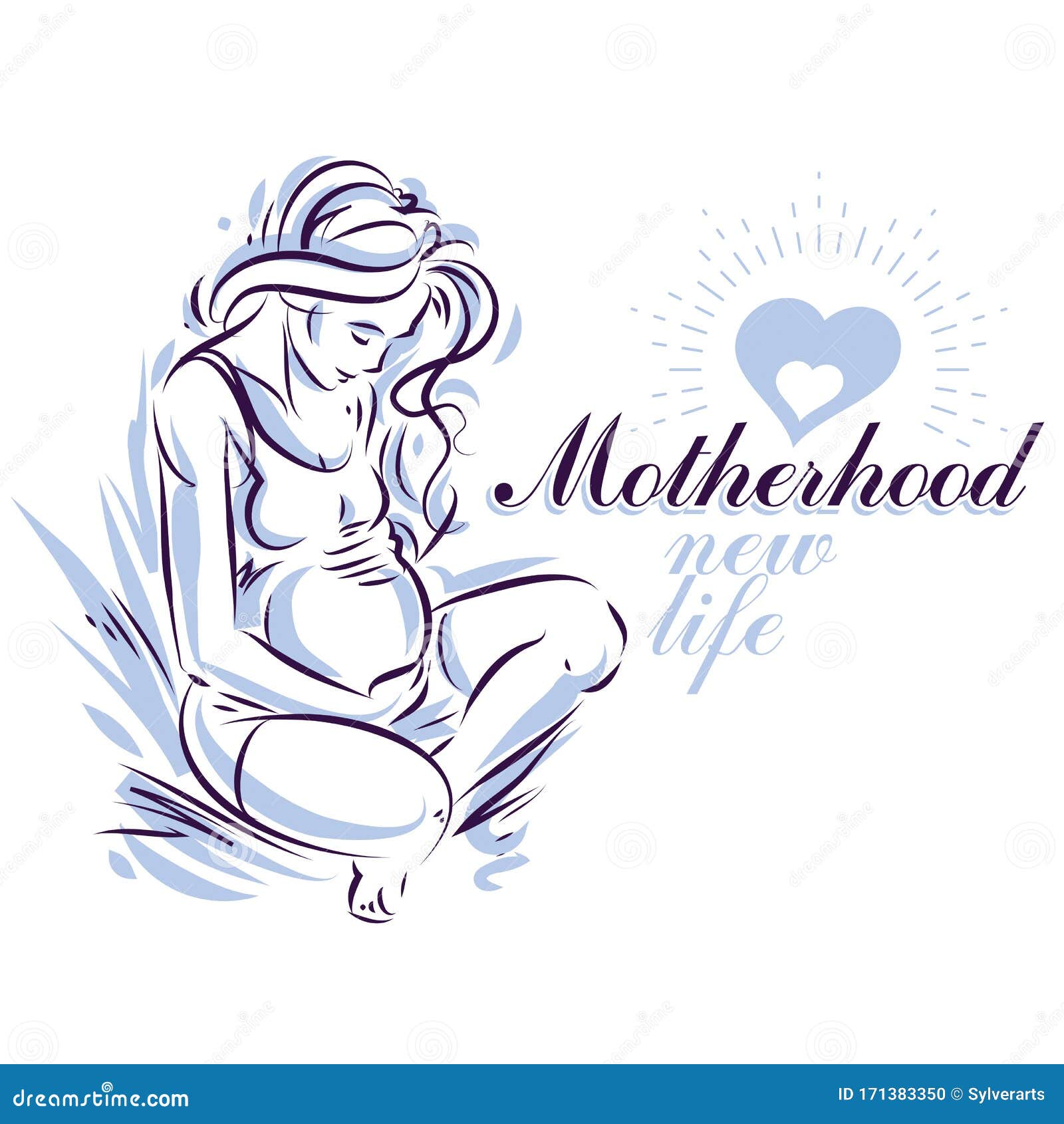 Pregnant Woman Elegant Body Silhouette Sketchy Vector Illustration