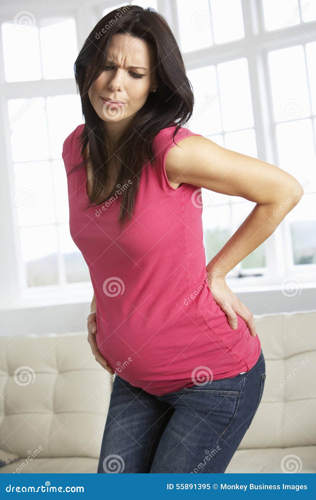 Pregnant Woman at Home with Backache Stock Image - Image of concern ...