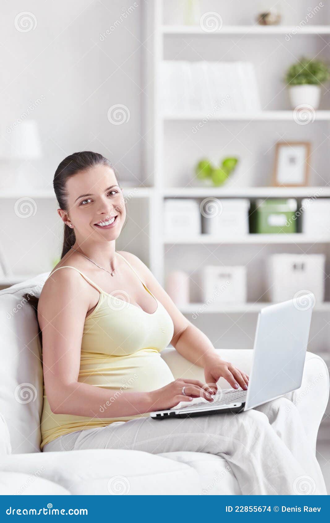 Pregnant Woman with a Laptop Stock Photo - Image of interior ...