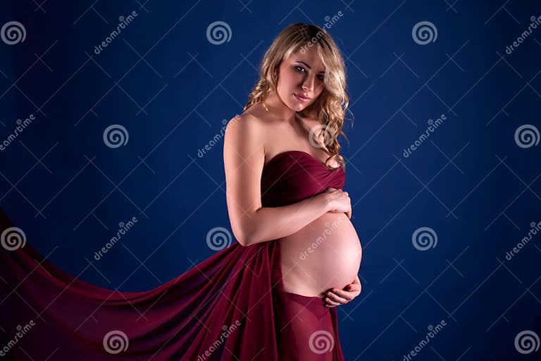 Pregnant Woman In Red Dress Stock Image Image Of Anticipation Serene