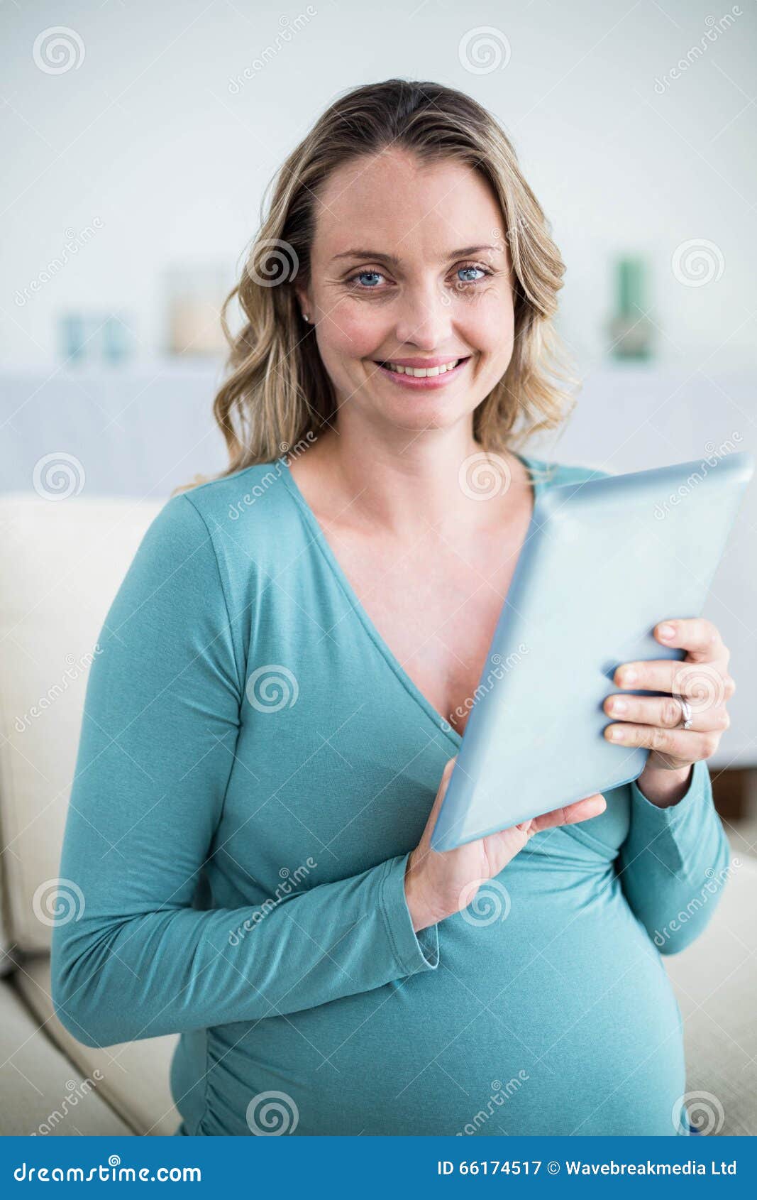 Pregnant Woman Using a Tablet Computer Stock Image - Image of homey ...