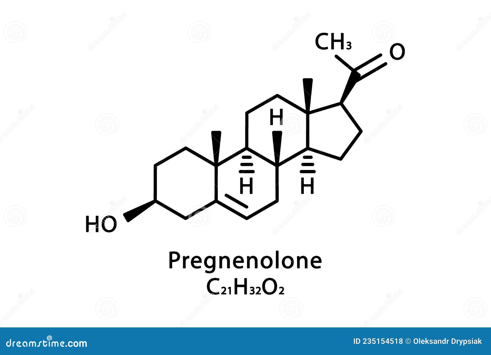 Pregnenolone Molecular Structure. Pregnenolone Skeletal Chemical ...