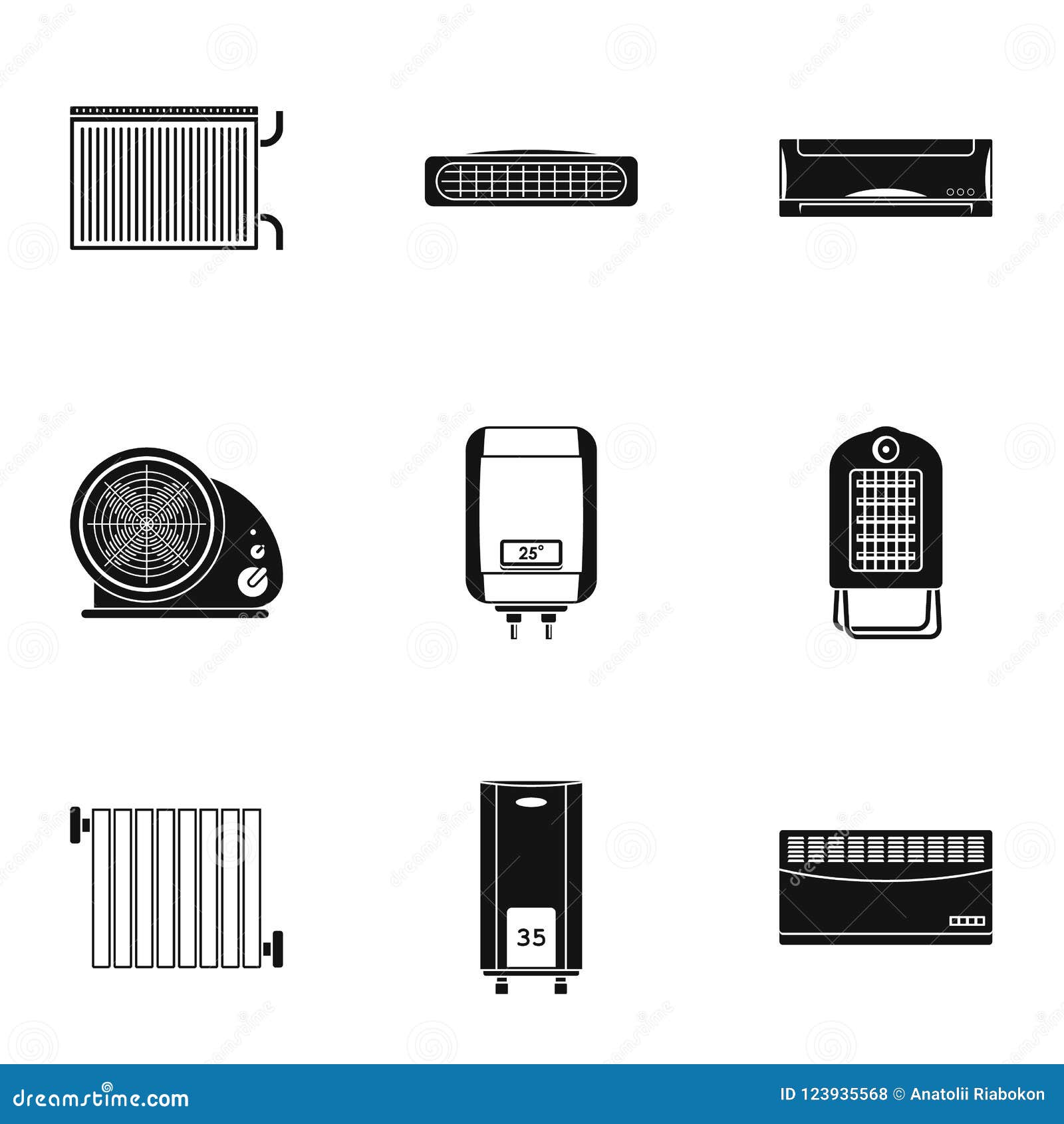 Preheat Icons Set, Simple Style Stock Vector - Illustration of bathroom ...
