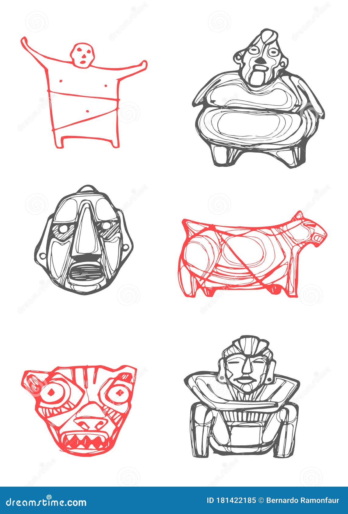 Prehispanic Symbols Hand Drawn Illustration Stock Vector - Illustration ...