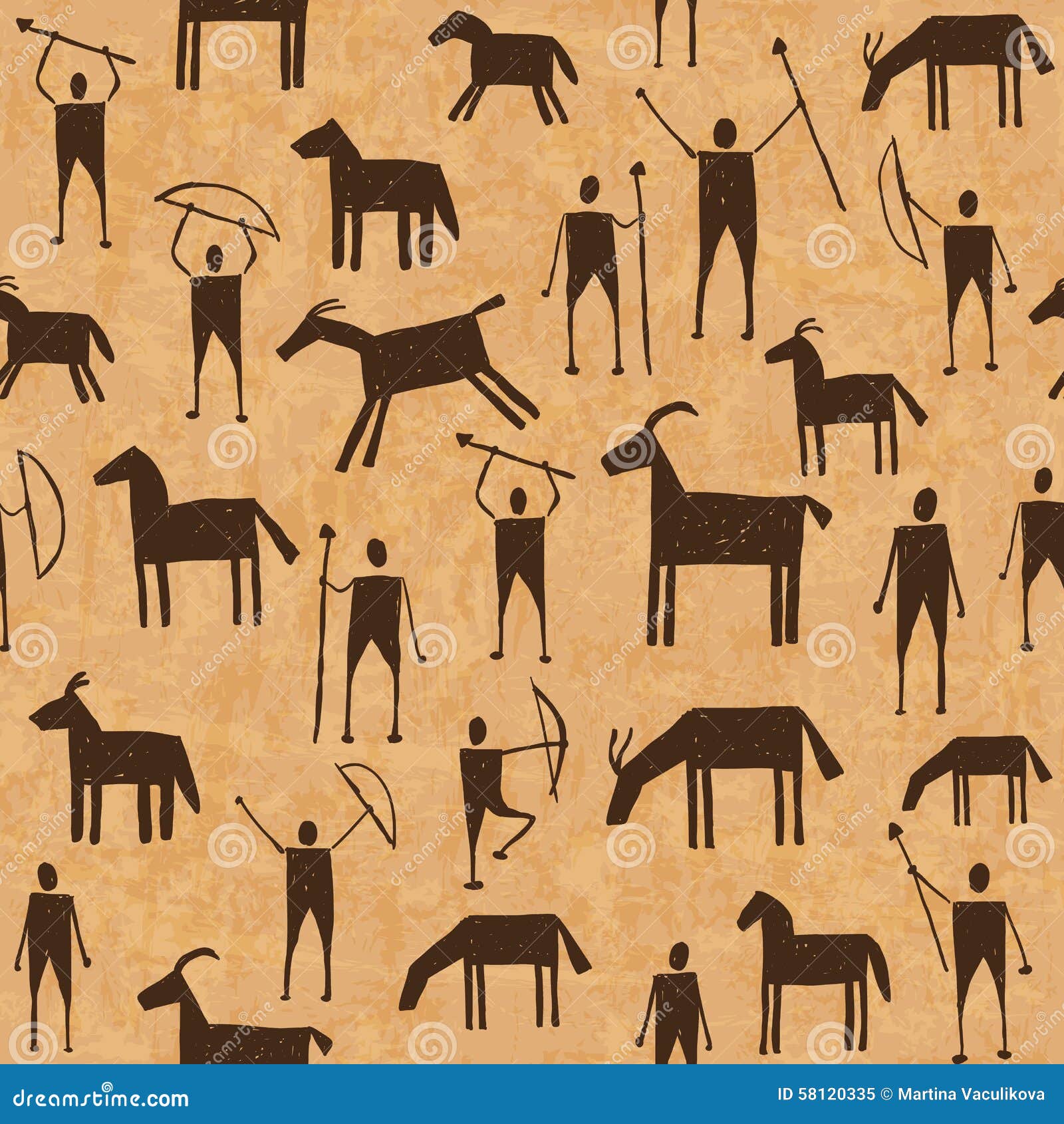 Prehistoric Cave Paintings Seamless Pattern Stock Vector - Illustration ...