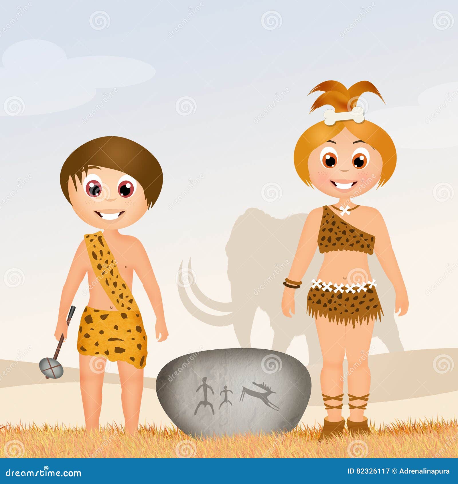 Prehistoric children stock illustration. Illustration of funny - 82326117