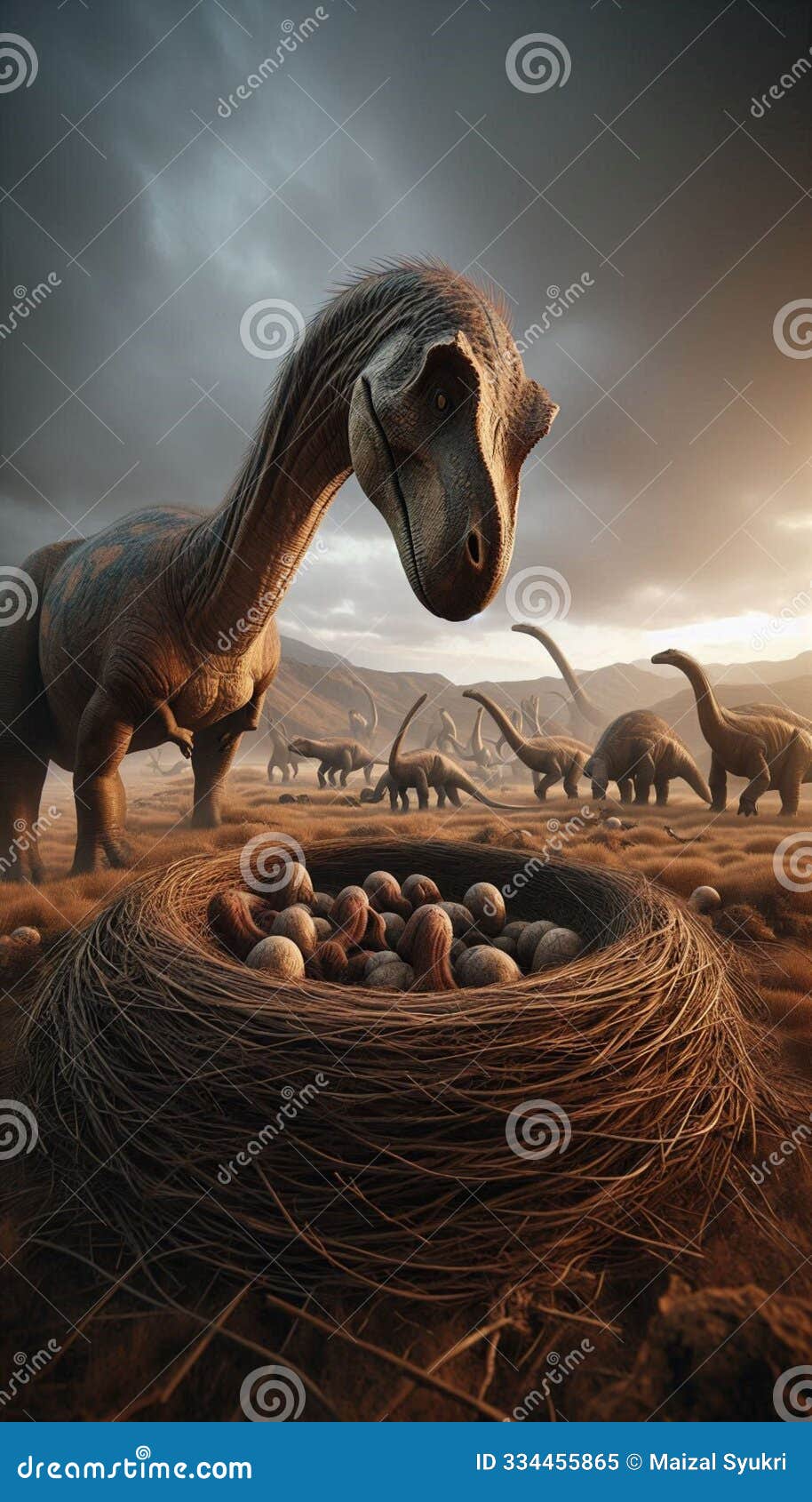 Prehistoric Dawn Dinosaurs and Their Nesting Ground Stock Illustration ...