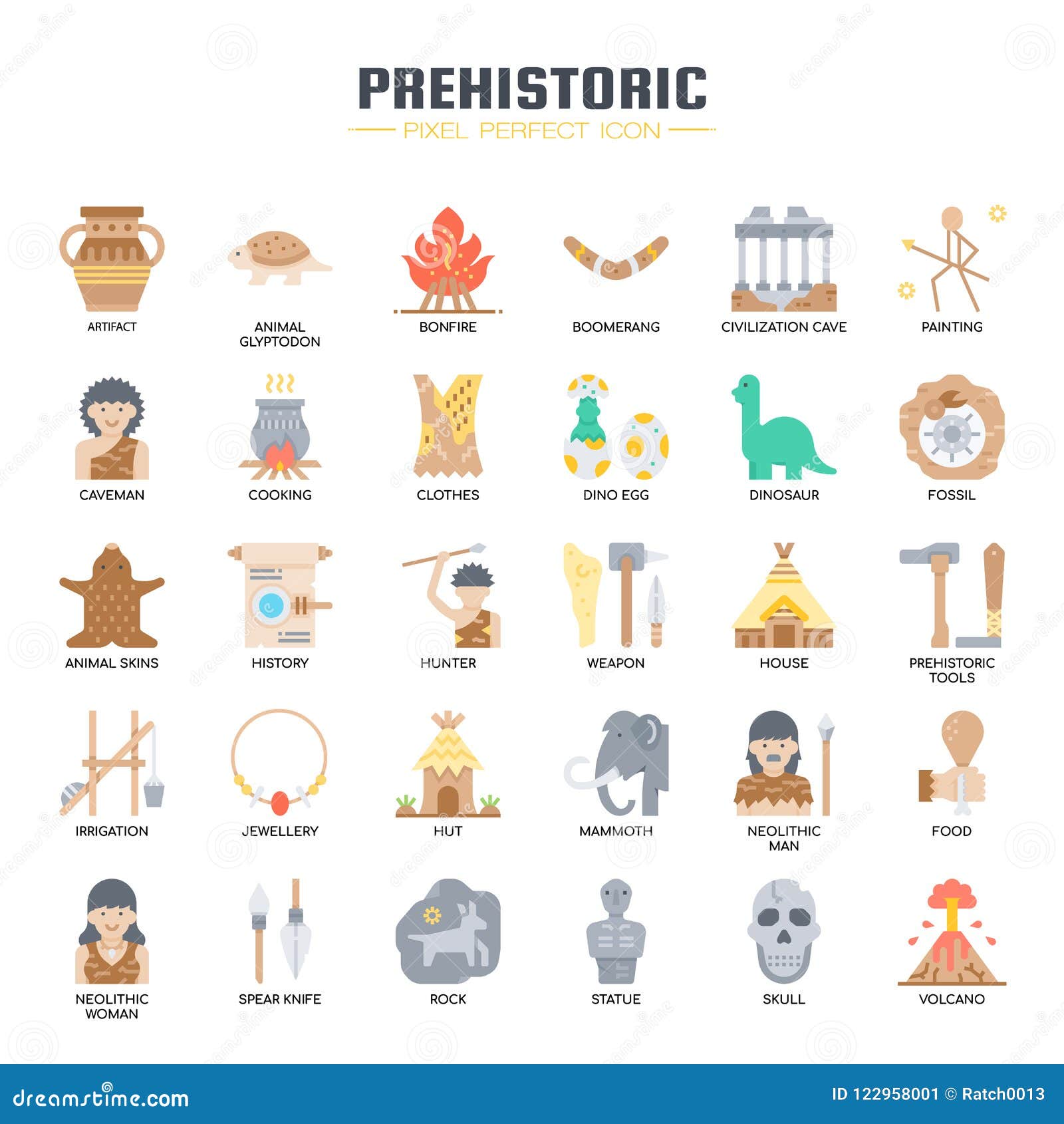 Prehistoric Elements , Pixel Perfect Icons Stock Vector - Illustration ...