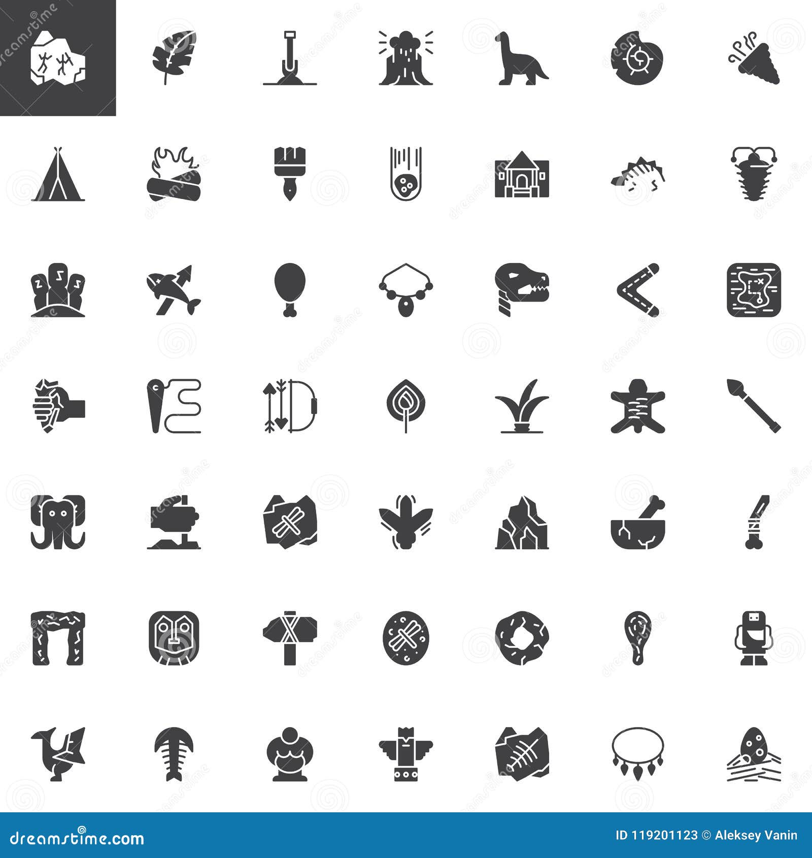 Prehistoric Elements Vector Icons Set Stock Vector - Illustration of hunting, perfect: 119201123
