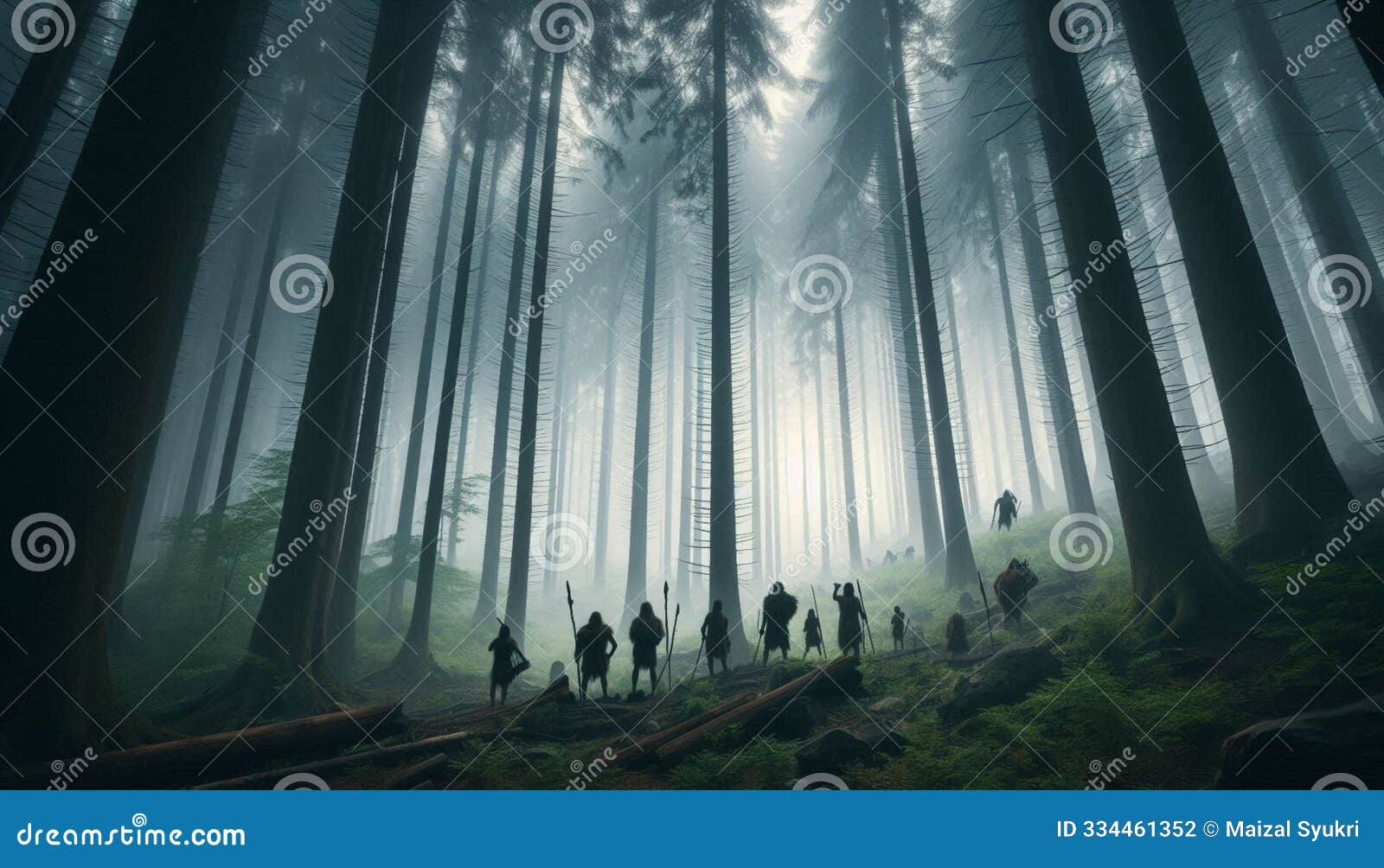 Prehistoric Forest Hunt stock illustration. Illustration of ancient ...