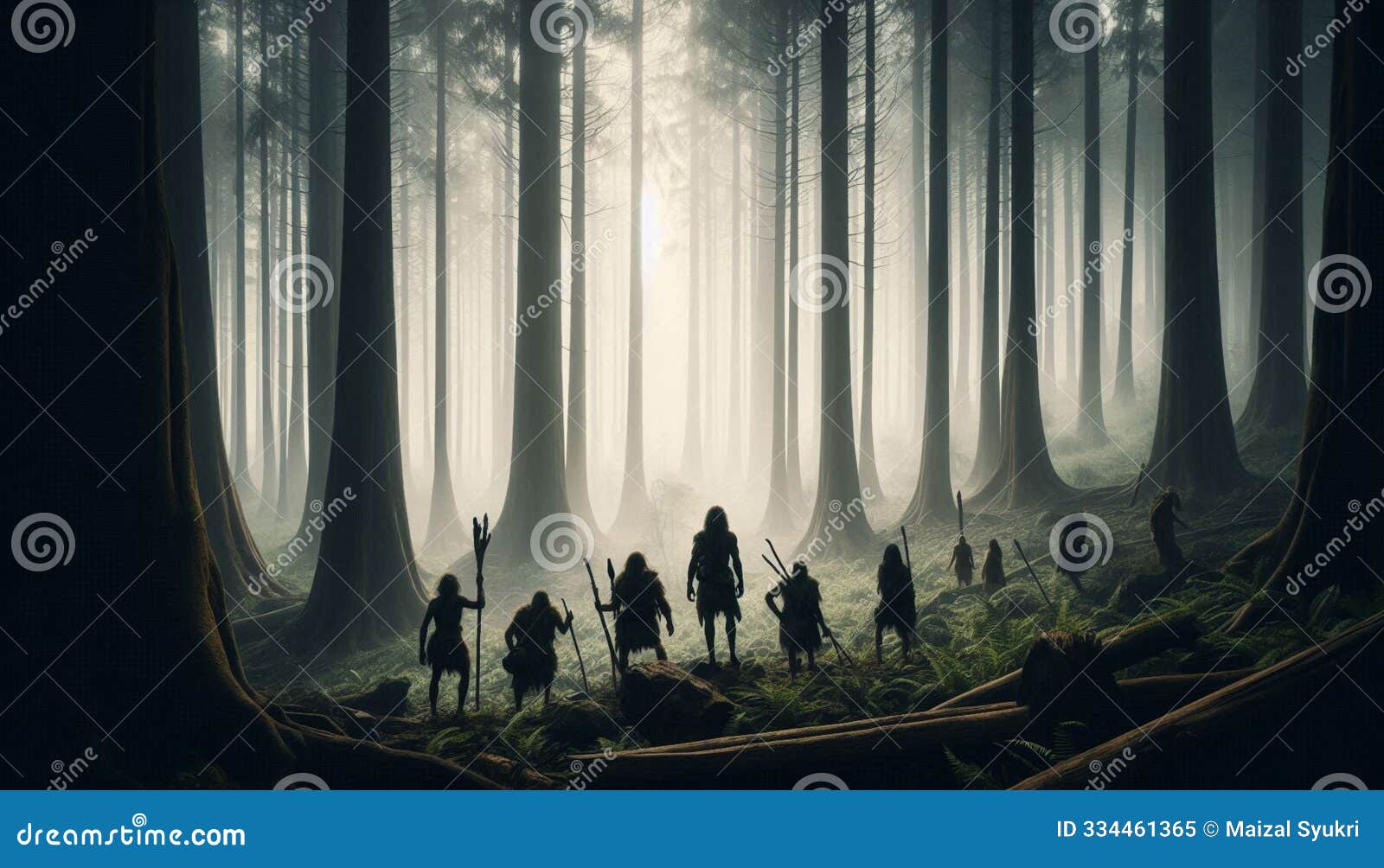 Prehistoric Forest Hunt stock illustration. Illustration of hunting ...