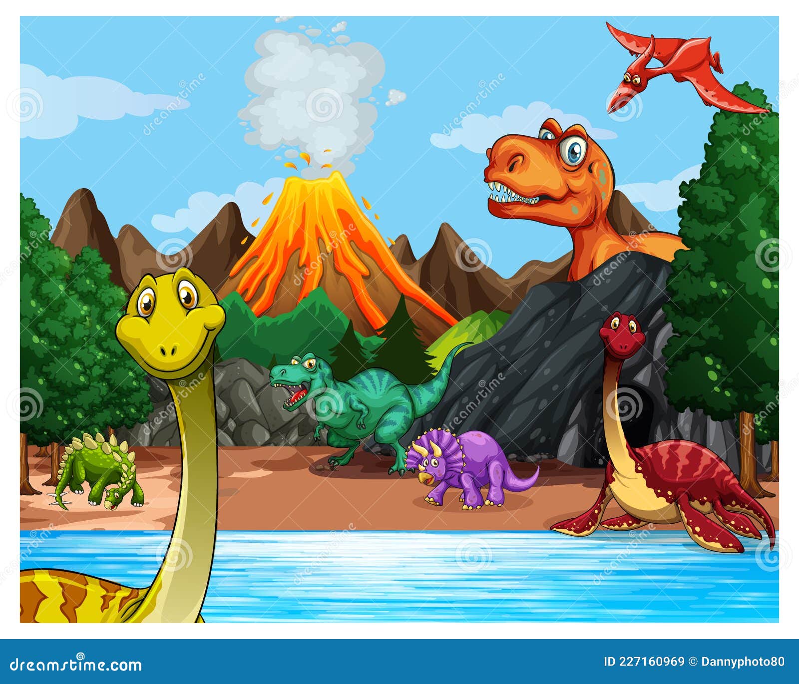 Various Dinosaurs Set Of Jurassic Period. Funny Cartoon Creatures ...