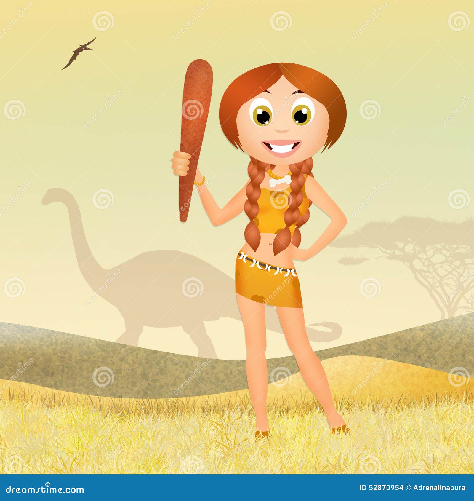 Prehistoric Girl, Primitive Stone Age Cavewoman Cartoon Character ...