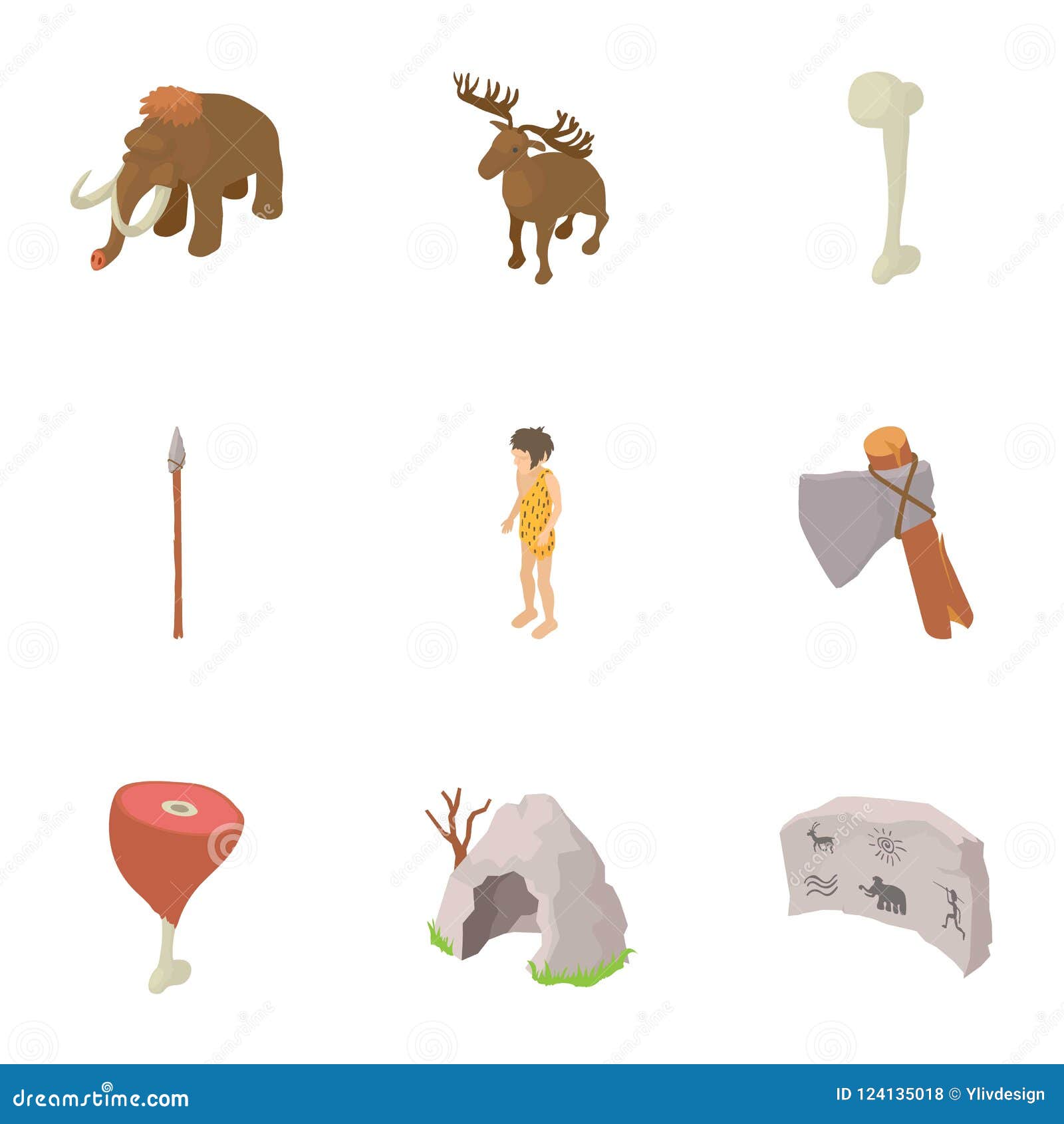 Prehistoric Hunting Icons Set, Isometric Style Stock Vector ... Prehistoric Hunting Icons Set, Isometric Style Stock Vector ...