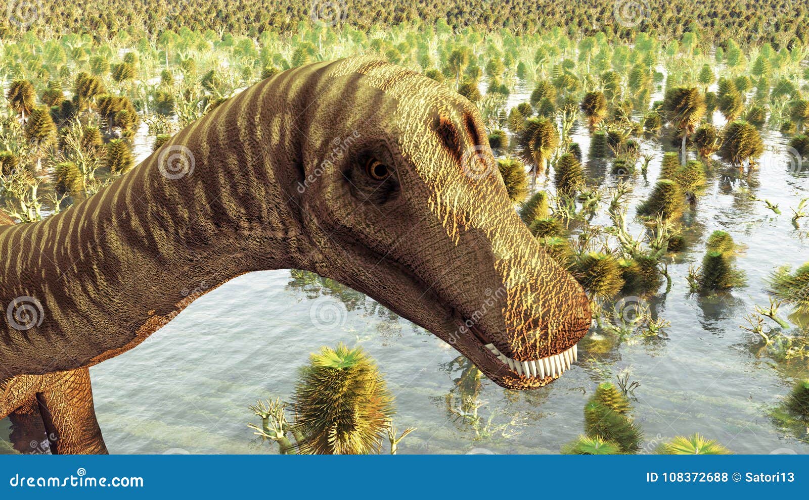 Prehistoric Landscape with Big Diplodoc 3d Rendering Stock Illustration ...