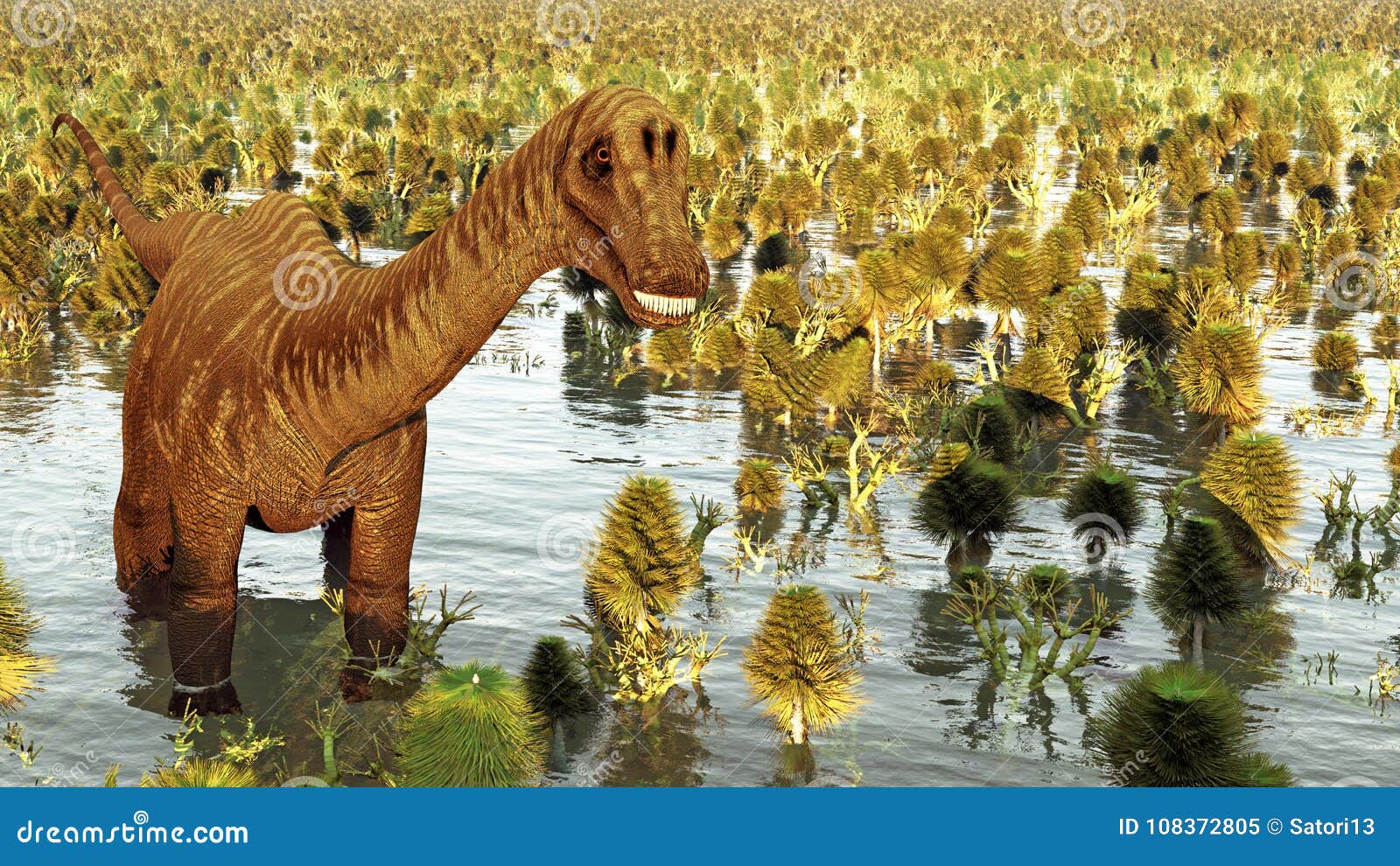 Prehistoric Landscape with Big Diplodoc 3d Rendering Stock Illustration ...