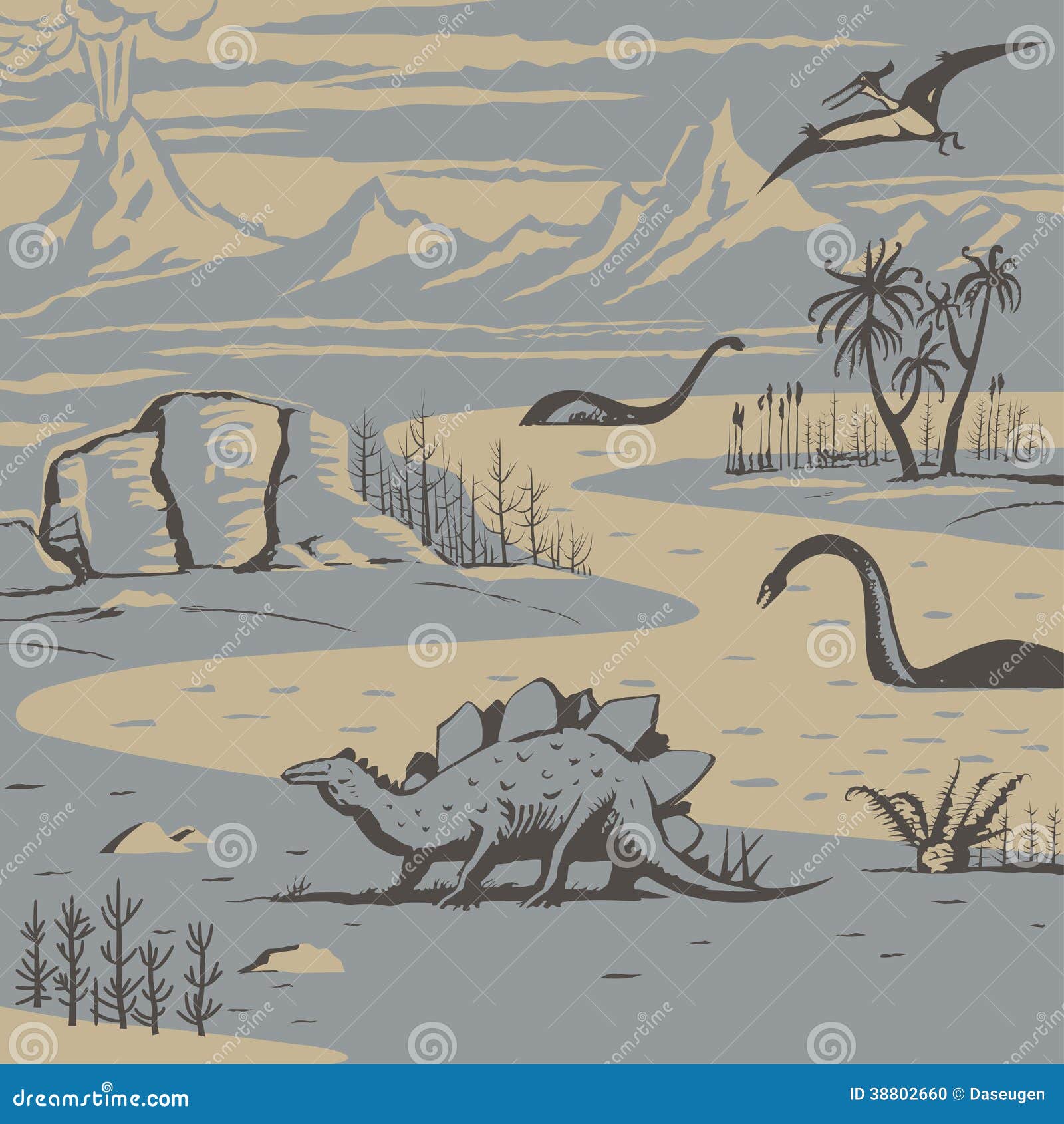 Prehistoric landscape stock vector. Illustration of plant - 38802660