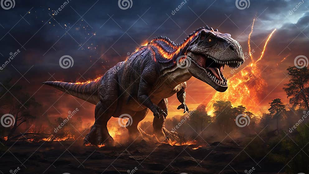 In A Prehistoric Landscape A Majestic Tyrannosaurus Rex Roams The Land