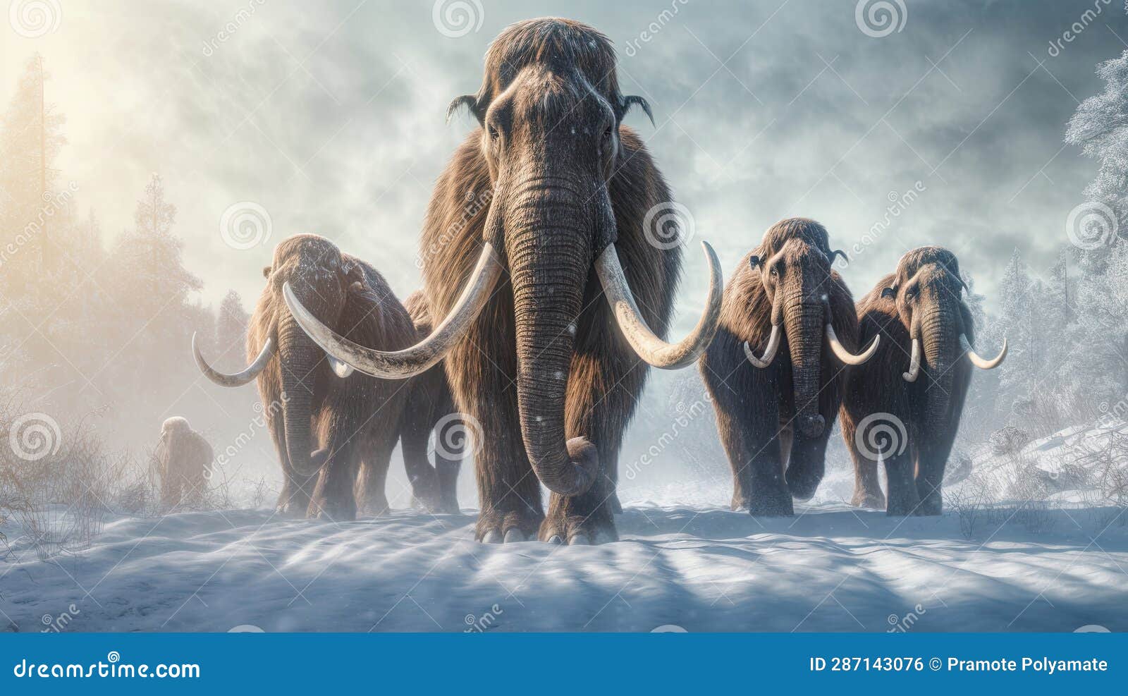 Prehistoric Mammoths in Ice Age. Elephant Mammoth Stock Photo - Image ...