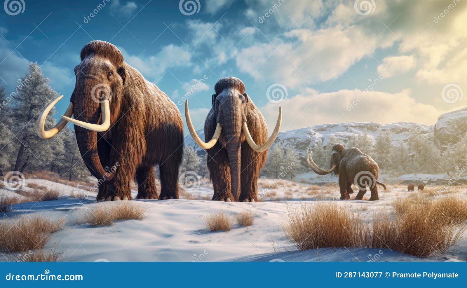 Prehistoric Mammoths in Ice Age. Elephant Mammoth Stock Illustration ...