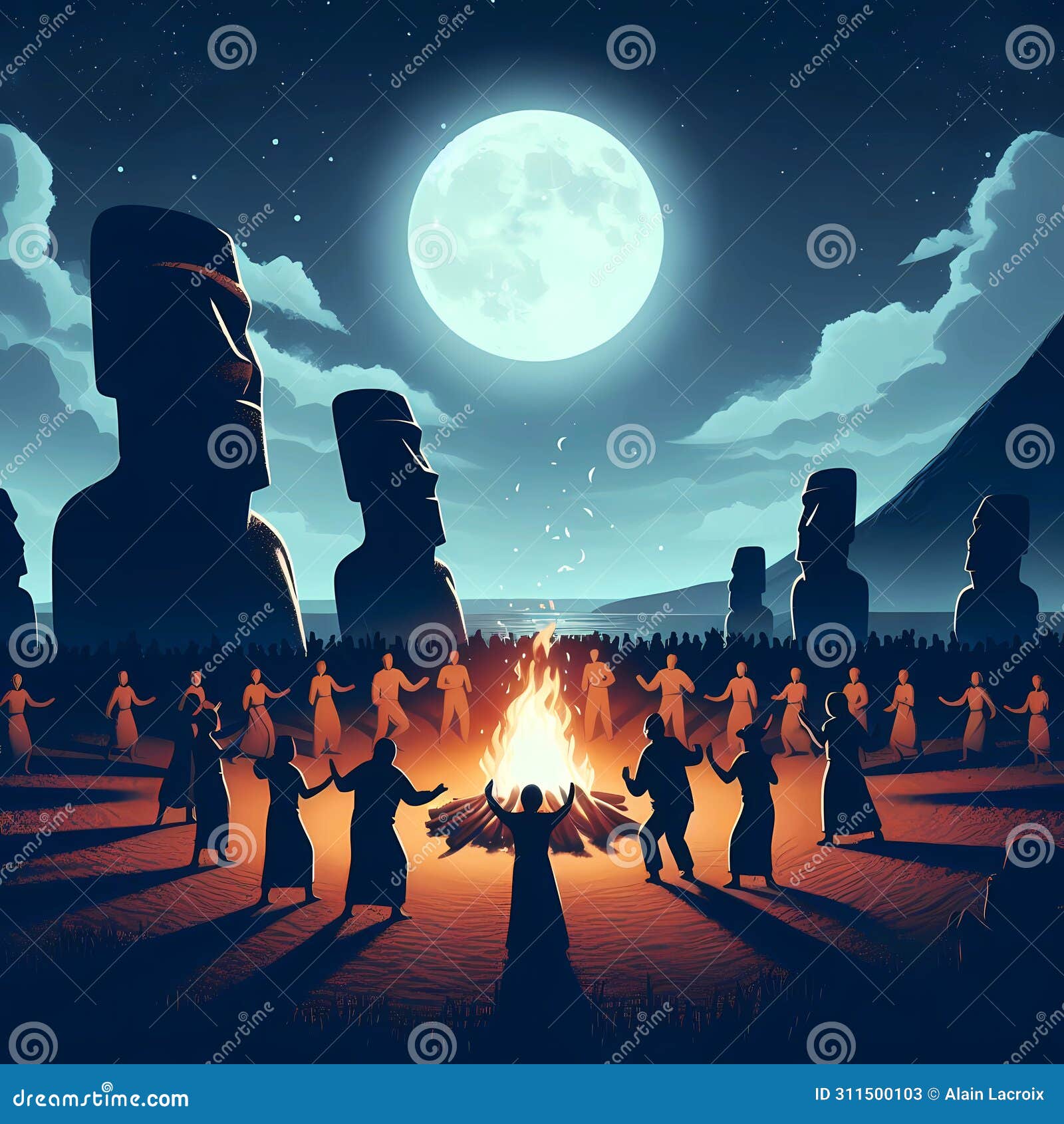 Prehistoric Nighttime Ritual Stock Illustration - Illustration of ...