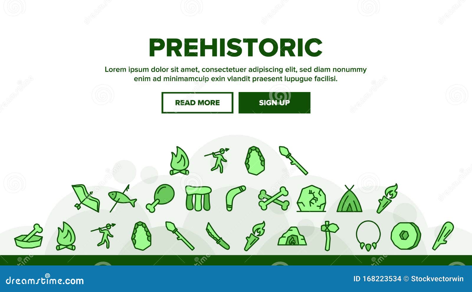 Prehistoric Primitive Landing Header Vector Stock Vector - Illustration ...