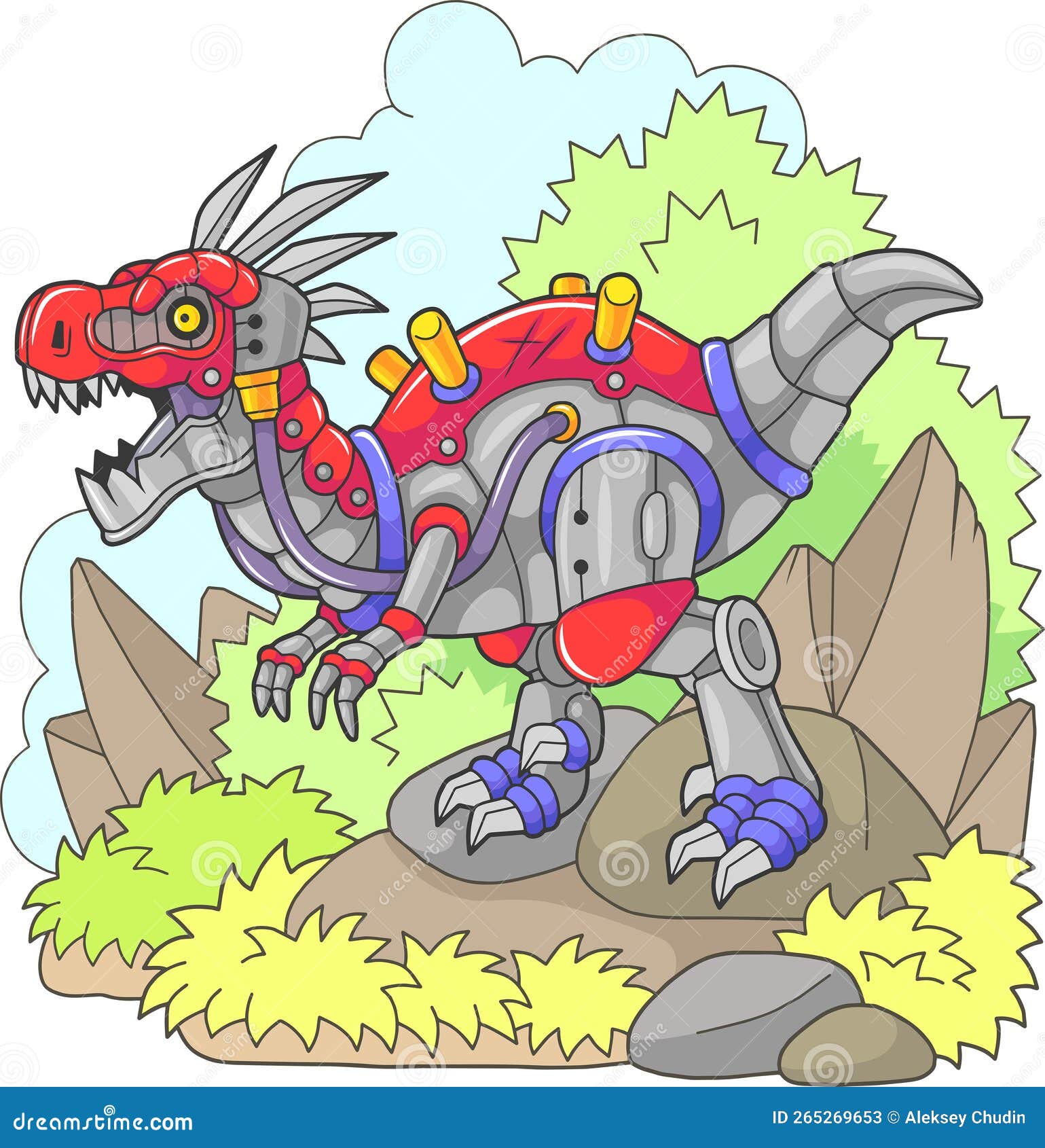 Robot Dinosaur Tyrannosaurus, Coloring Book, Funny Illustration Cartoon ...